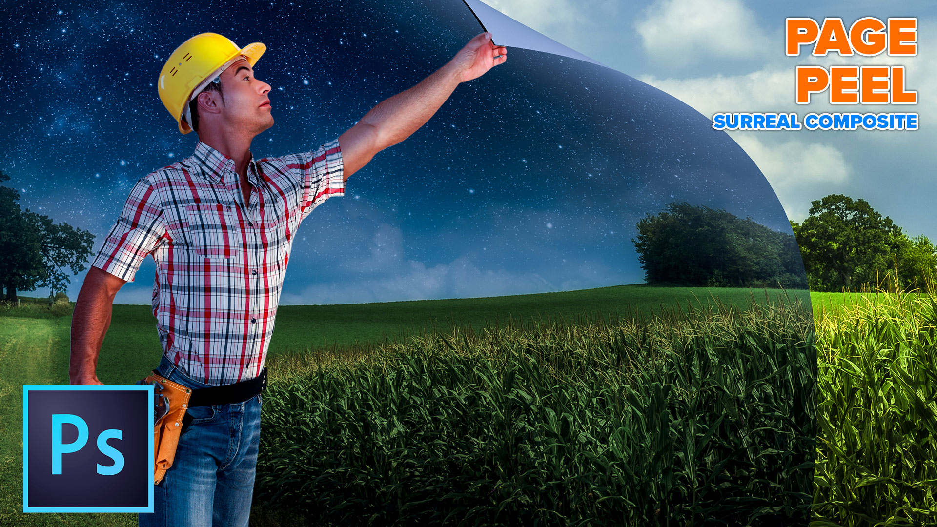 Page Peel effect in Photoshop, Surreal Composite, peel back the night ...